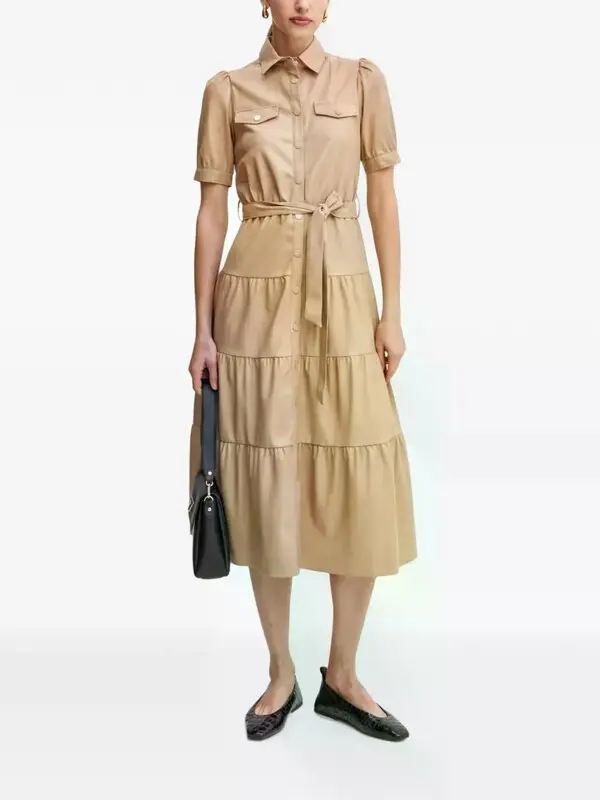 MORGAN Tiered Buttoned Dress With Puff Sleeves And Belt