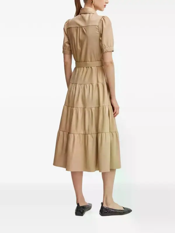 MORGAN Tiered Buttoned Dress With Puff Sleeves And Belt