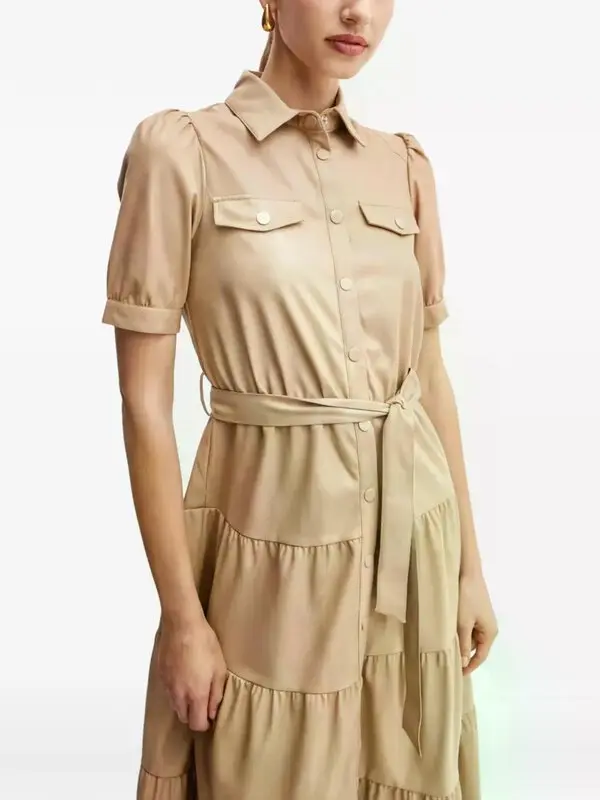 MORGAN Tiered Buttoned Dress With Puff Sleeves And Belt