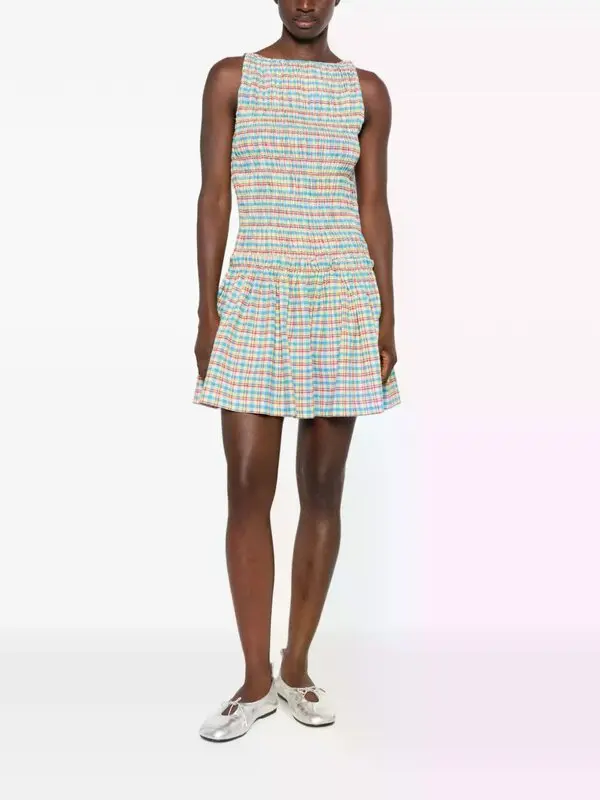 Faithfull The Brand Gala Smocked Checkered Mini Dress - Blue