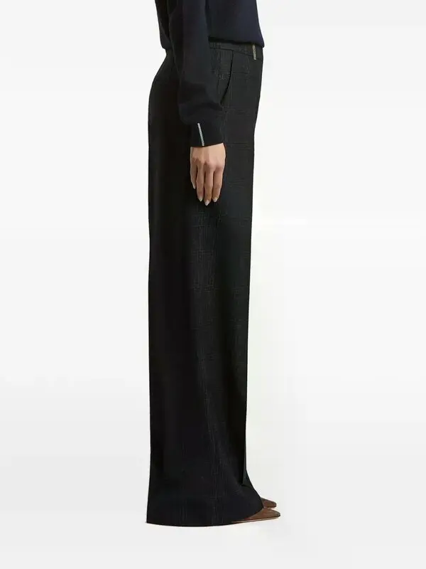 Peserico Navy Check Pattern Wide Leg Trousers