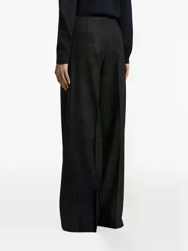 Peserico Navy Check Pattern Wide Leg Trousers