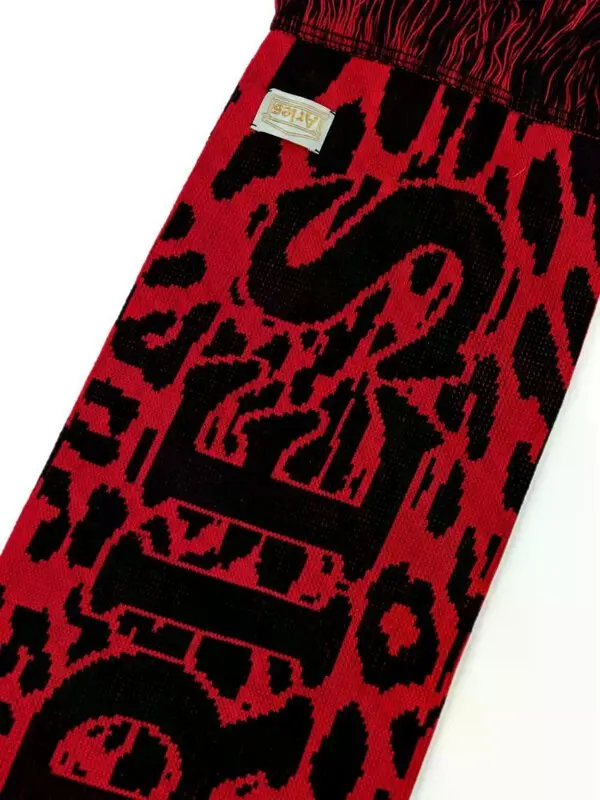 Aries Fringed Animal Print Scarf - Red