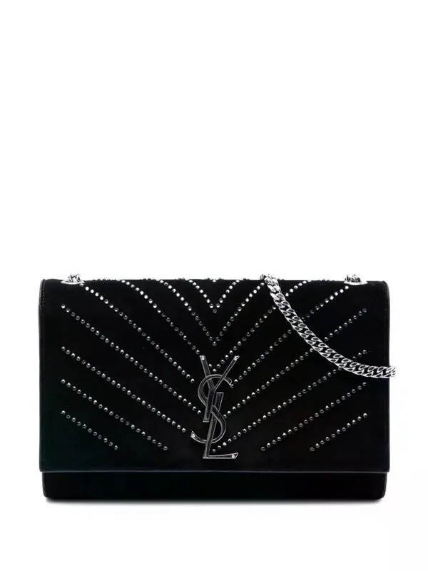 Saint Laurent Suede Crystal Monogram Crossbody Bag