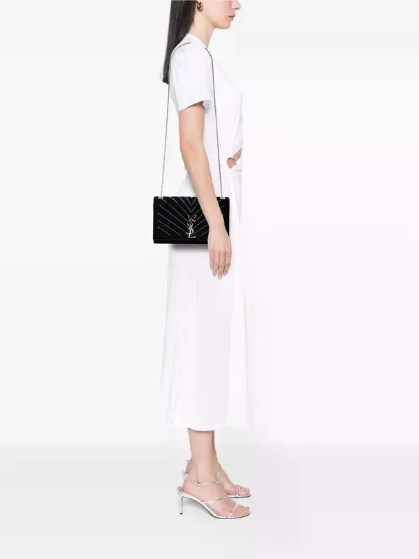 Saint Laurent Suede Crystal Monogram Crossbody Bag