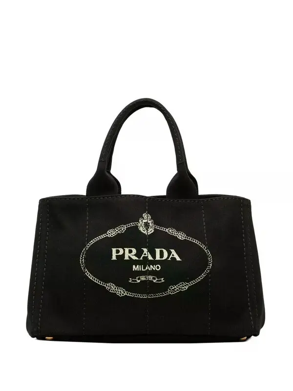 Prada Canvas Canapa Logo Tote Satchel - Black