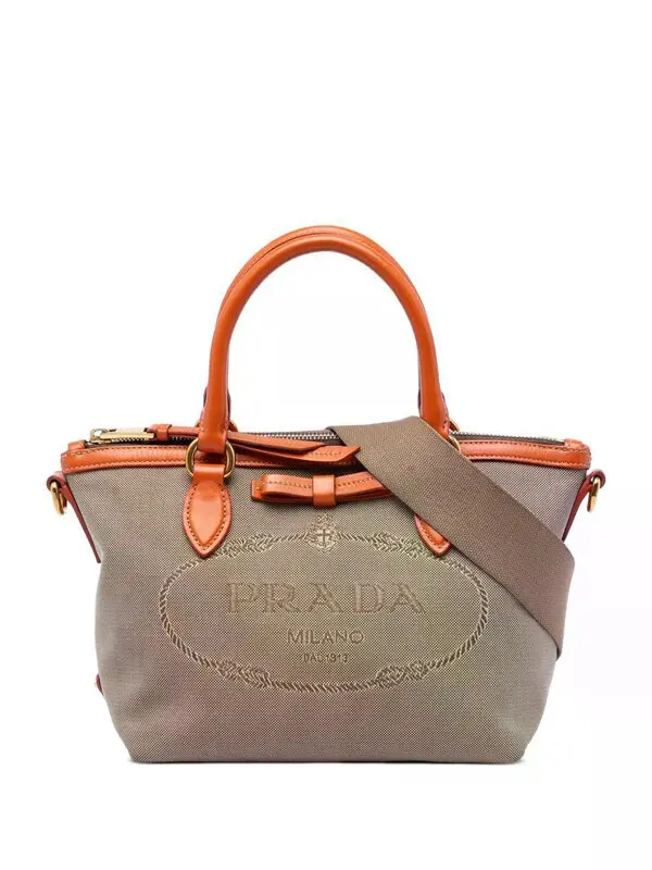 Prada Canvas Canapa Logo Bow Satchel - Neutrals