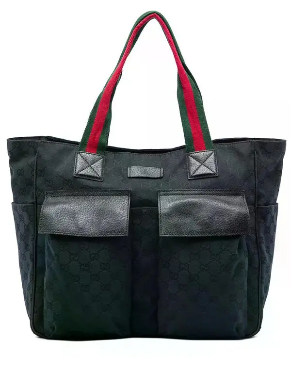 Gucci Gg Canvas Web Double Pocket Tote Bag - Black