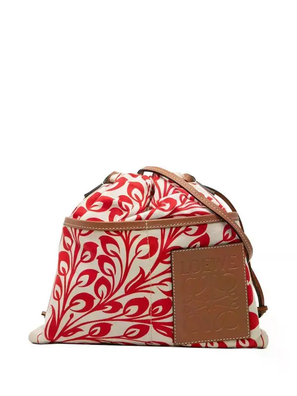 Loewe Small Anagram Canvas Drawstring Crossbody Bag - White