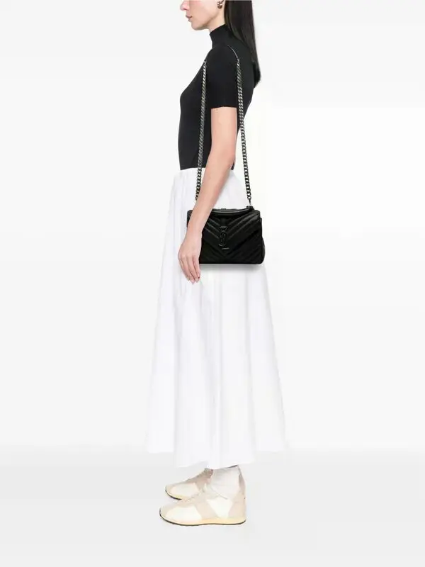 Saint Laurent Medium Chevron Sheepskin Monogram College Satchel - Black