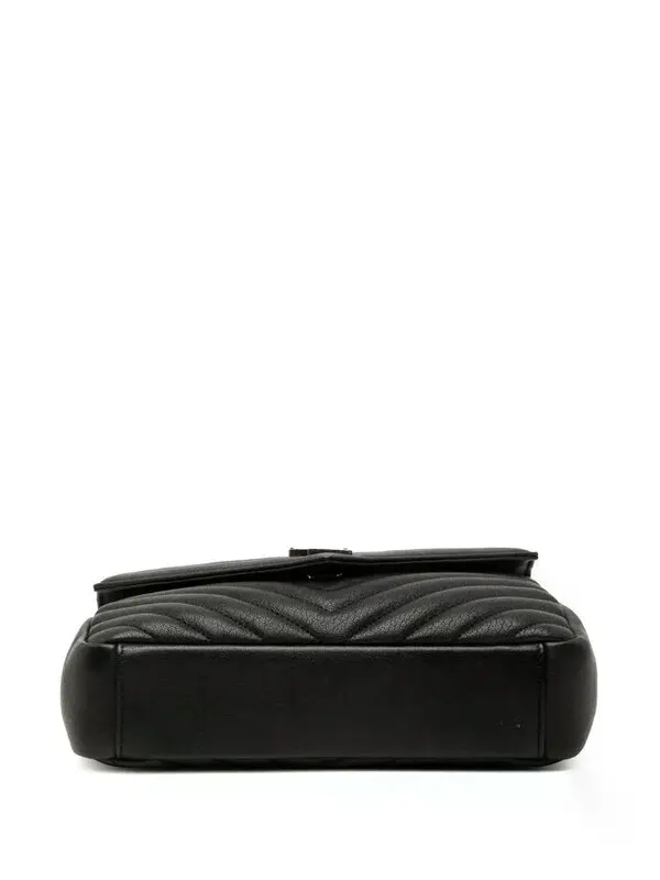 Saint Laurent Medium Chevron Sheepskin Monogram College Satchel - Black