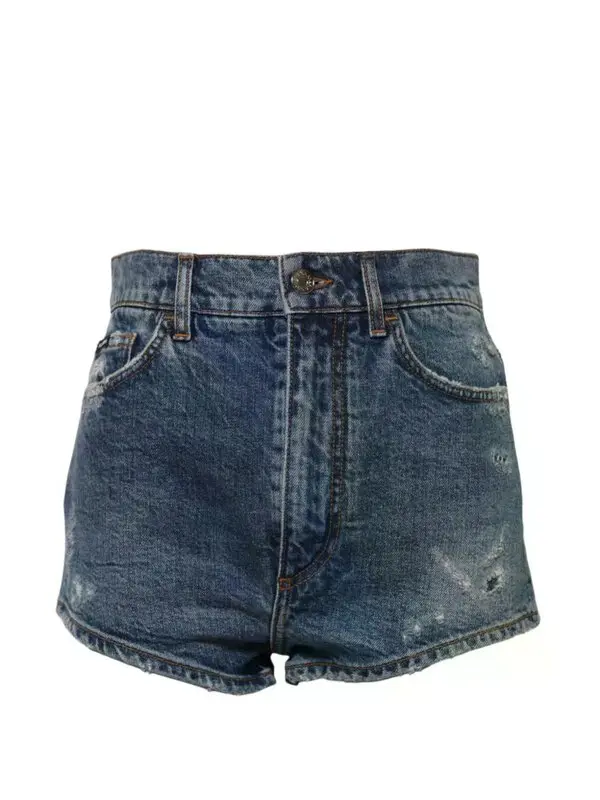 Dolce & Gabbana Distressed Denim Shorts With Logo Plaque