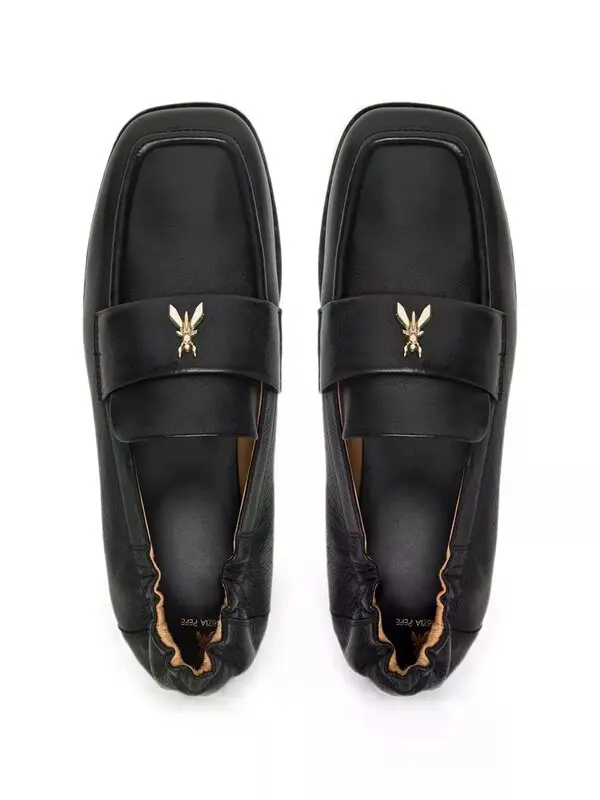 Patrizia Pepe Square-toe Loafers With Gold-tone Logo Plaque
