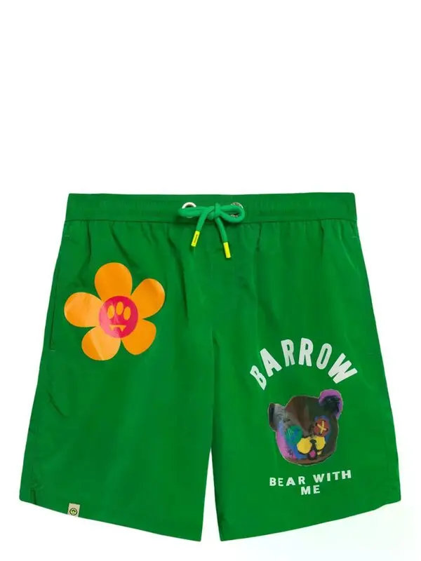 BARROW Popeline Swimming Shorts With All-over Graphic Print - Green