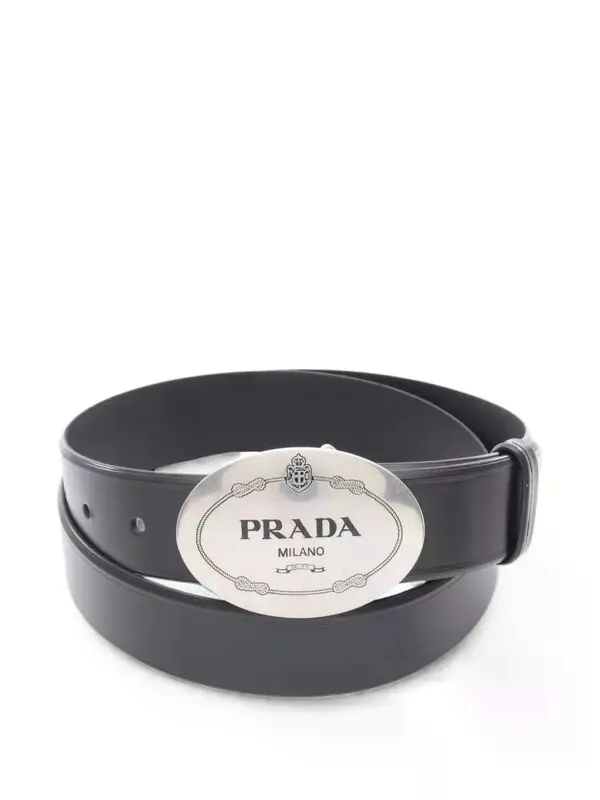 Prada Leather Logo Plaque Belt - Black