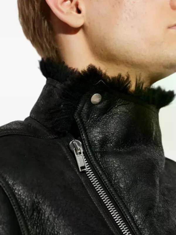 Rick Owens Shearling-trimmed Asymmetric Zip Jacket