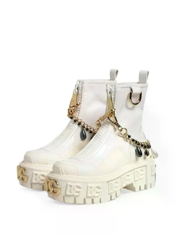 Dolce & Gabbana Logo Plaque Chain Detail Ankle Boots