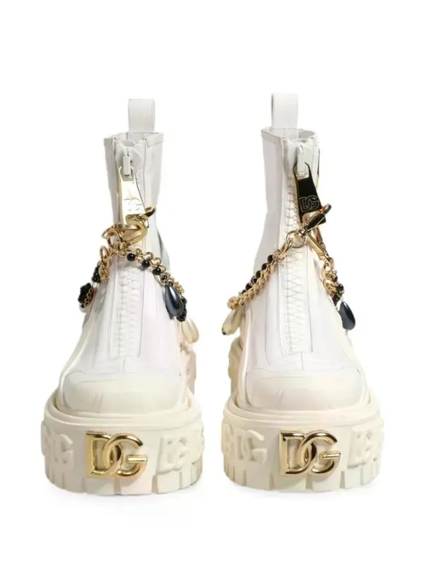 Dolce & Gabbana Logo Plaque Chain Detail Ankle Boots