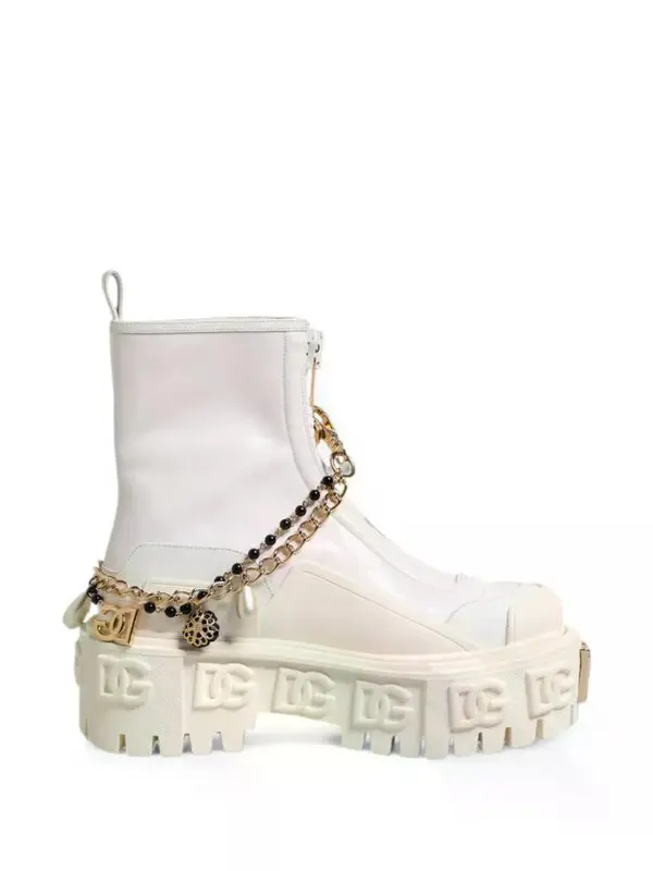 Dolce & Gabbana Logo Plaque Chain Detail Ankle Boots