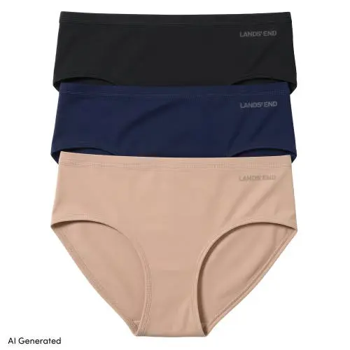 LANDS' END Brief True Solutions Light Weight Microfiber Basics 3 Pack Panties - Clay/navy/blk
