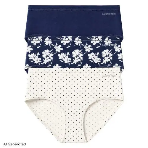 LANDS' END Brief True Solutions Light Weight Microfiber Basics 3 Pack Panties - Ivrdot/flor/nvy