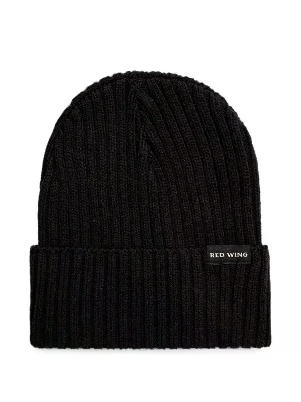 Red Wing Ribbed Knit Beanie With Logo Patch - Black