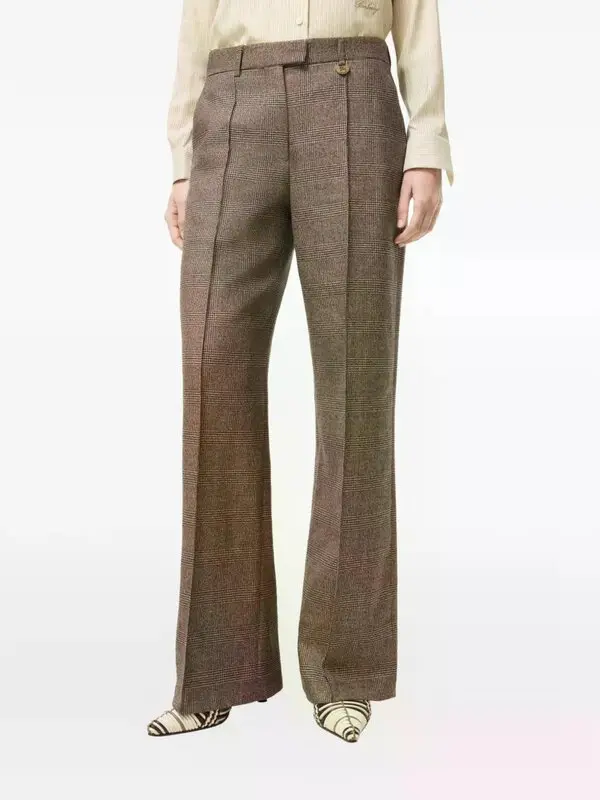 Burberry Prince Of Wales Check Wool-linen Blend Tailored Trousers