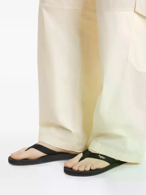 Maison Kitsuné X Indosole Easy Living Fox-patch Flip Flops - Black