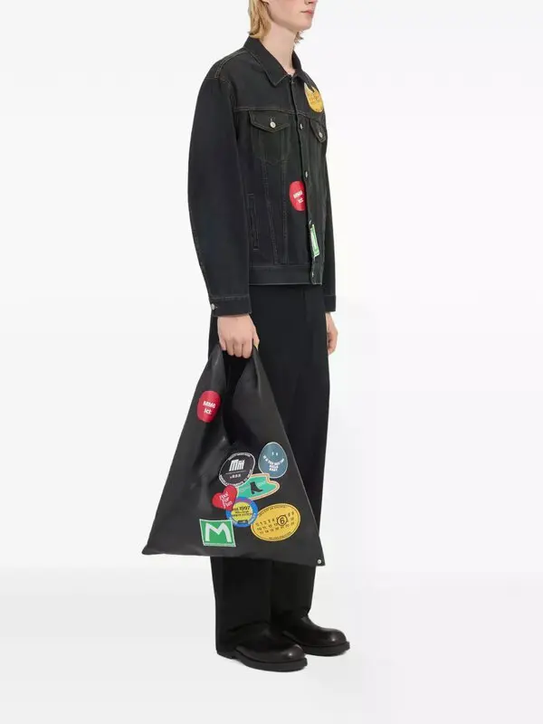 MAISON MARGIELA Black Denim Trucker Jacket With Souvenir Stickers Print