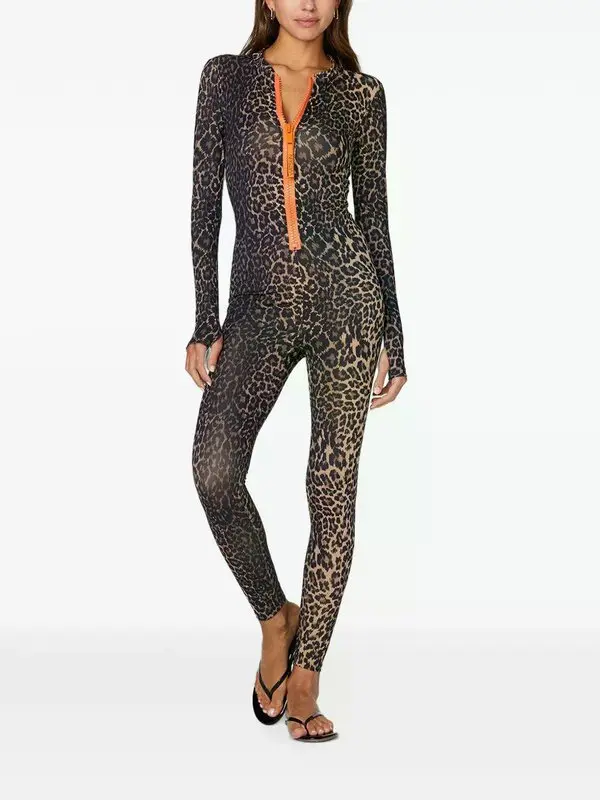 WATSKIN Leopard-print Long-sleeve Swim Jumpsuit - Brown