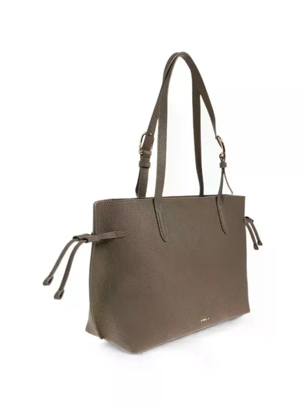 Furla Grainy Leather Tote Bag With Drawstring Details - Brown