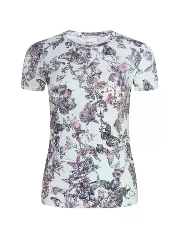 L'Agence Butterfly-print Crewneck T-shirt - White