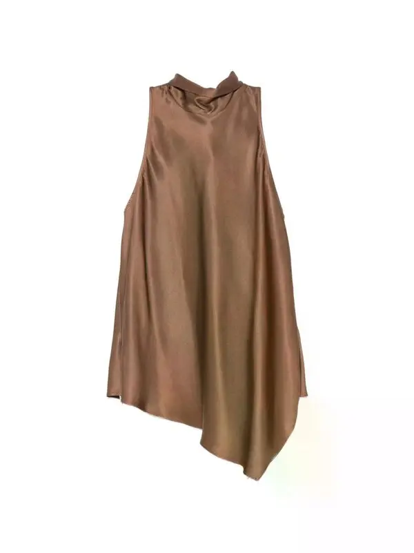 Brunello Cucinelli Asymmetrical Tie-neck Sleeveless Top - Brown