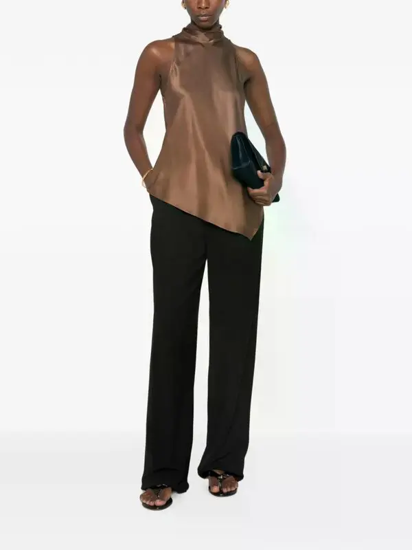 Brunello Cucinelli Asymmetrical Tie-neck Sleeveless Top - Brown