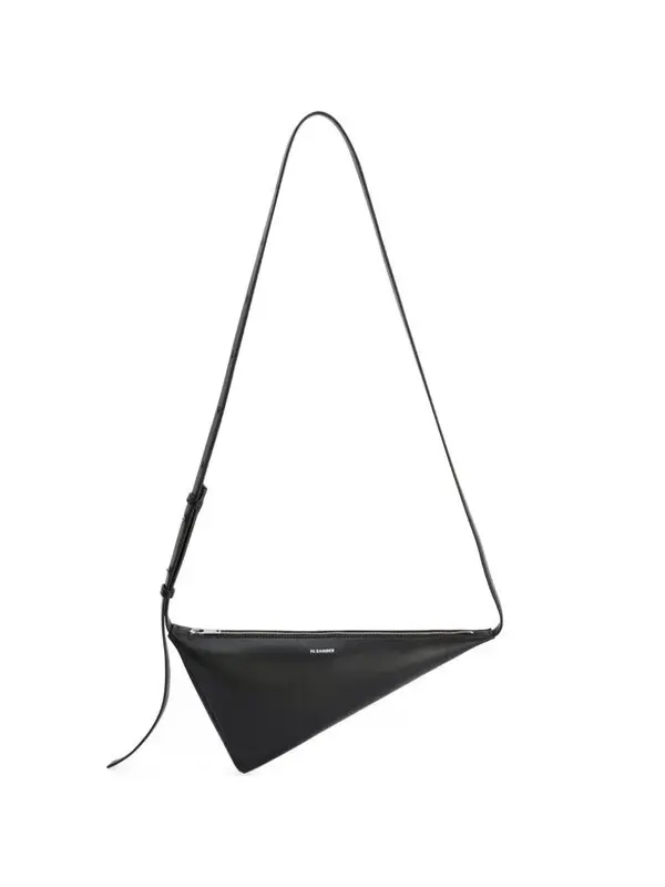 JIL SANDER Triangle Leather Messenger Bag - Black