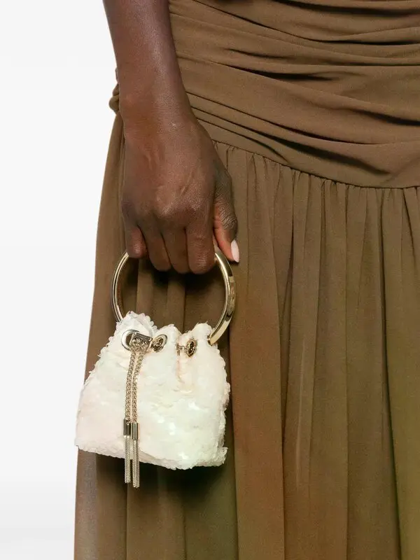 JIMMY CHOO Mini Bon Bon Sequin-embellished Bucket Bag - Neutrals