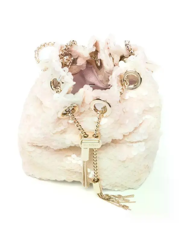 JIMMY CHOO Mini Bon Bon Sequin-embellished Bucket Bag - Neutrals