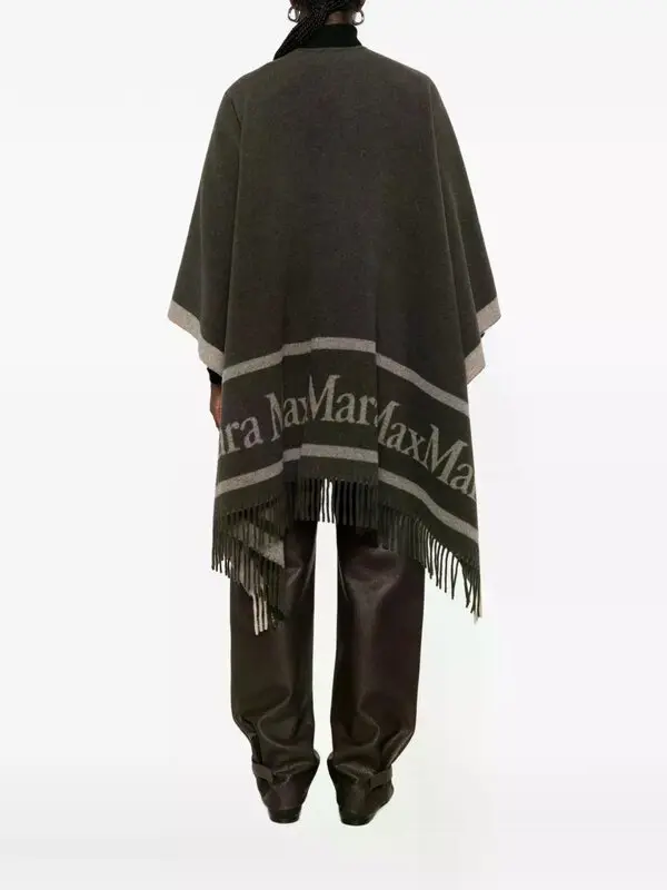 Max Mara Logo Intarsia Fringed Poncho Coat