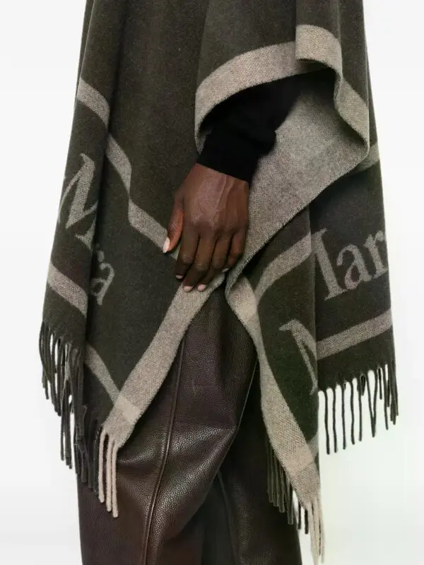 Max Mara Logo Intarsia Fringed Poncho Coat