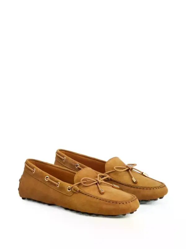 TOD'S Gommino Suede Loafers With Tie Detailing - Brown