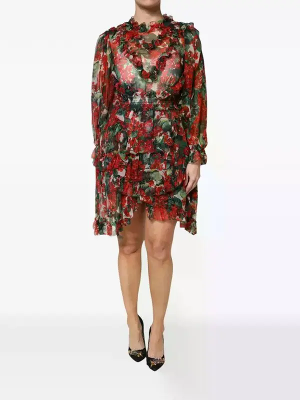 Dolce & Gabbana Asymmetrical Floral Print Ruffled Dress