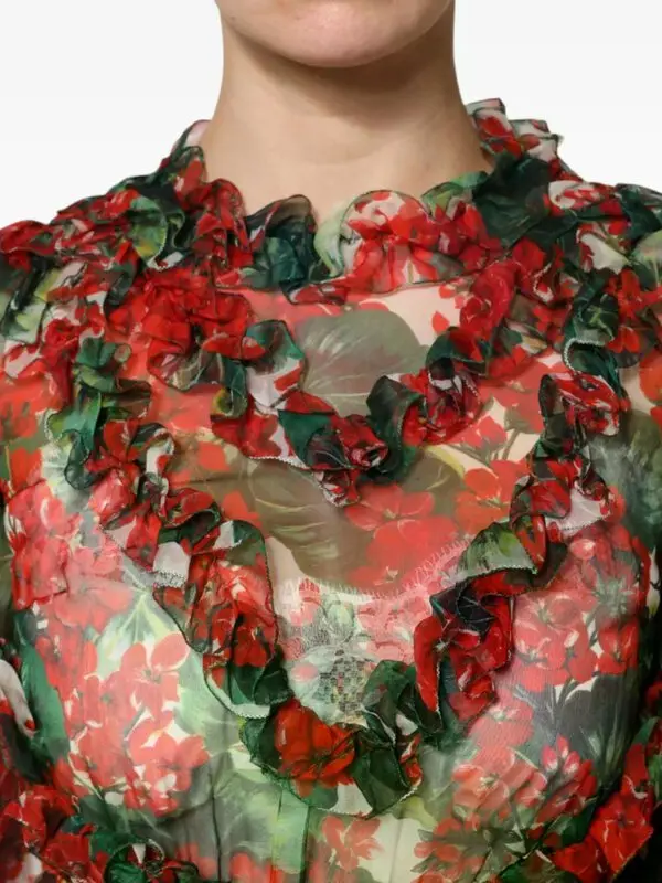 Dolce & Gabbana Asymmetrical Floral Print Ruffled Dress
