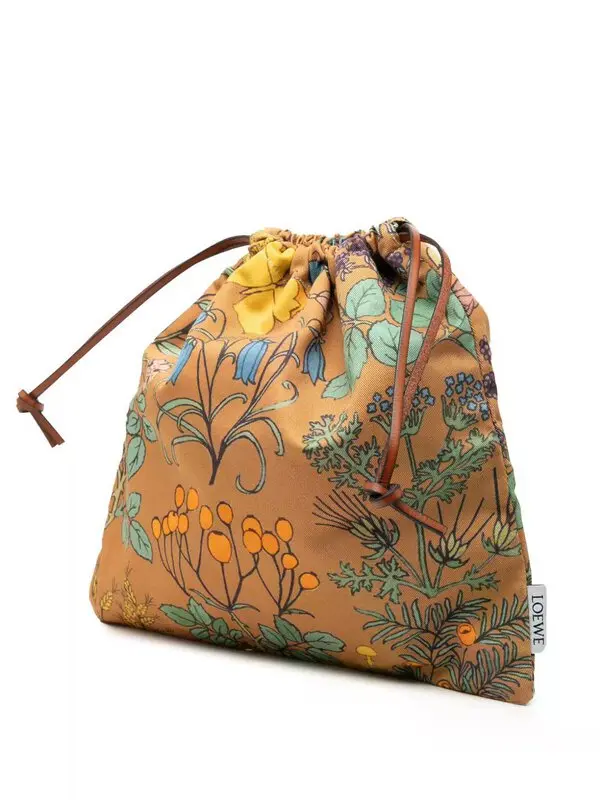 Loewe Canvas Floral Print Drawstring Pouch - Orange
