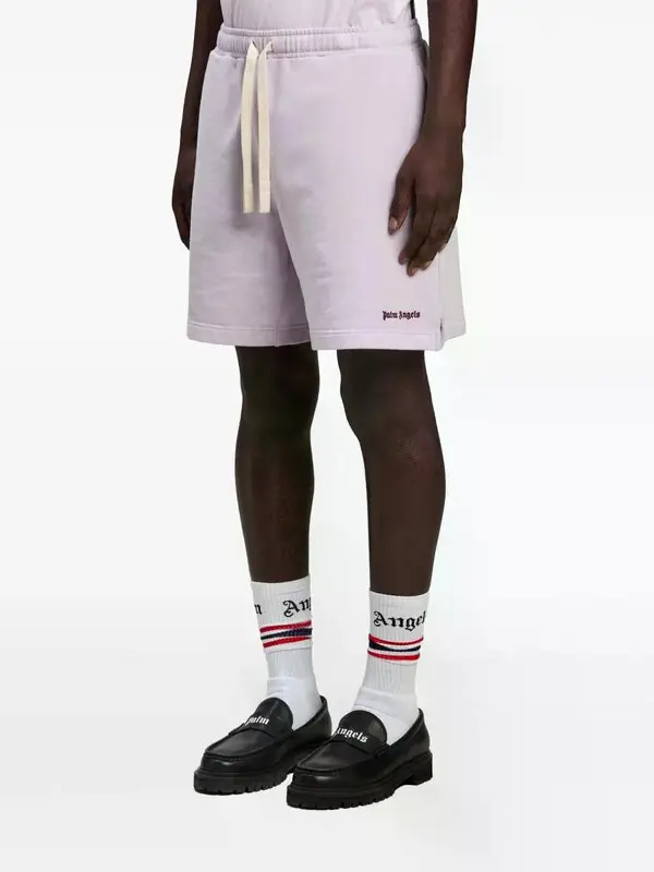 Palm Angels Logo Print Cotton Shorts