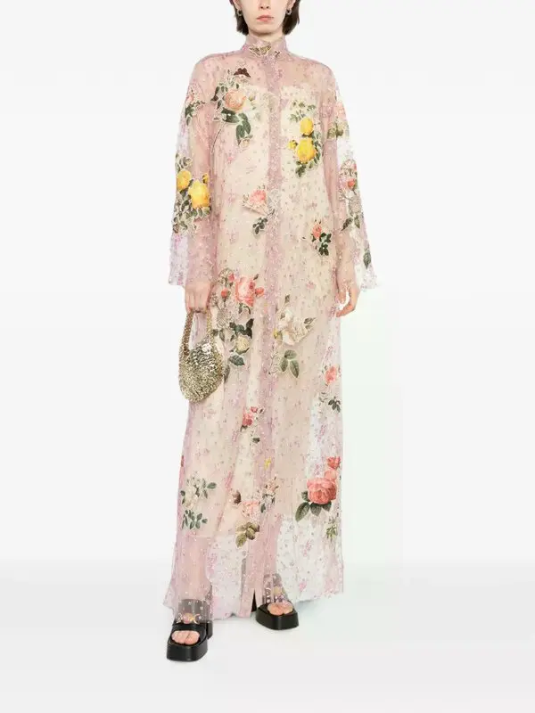 Biyan Floral Embroidered Sequin Embellished High Neck Maxi Dress
