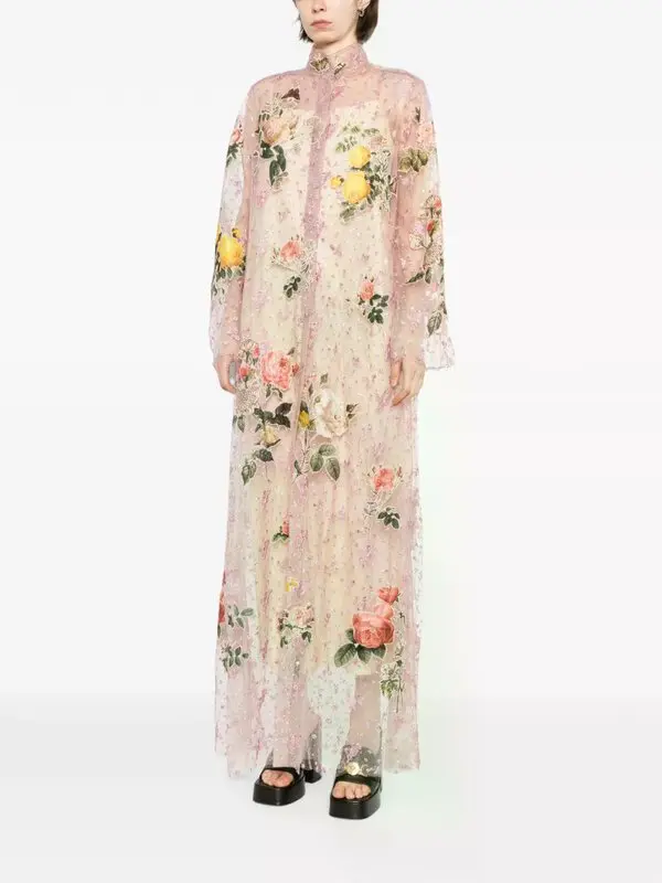 Biyan Floral Embroidered Sequin Embellished High Neck Maxi Dress