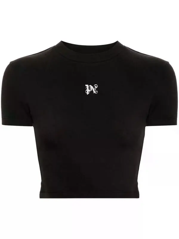 Palm Angels Logo Embroidered Cropped T-shirt