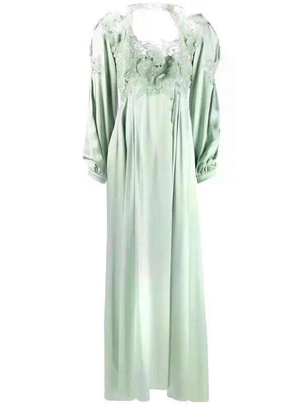 Alberta Ferretti Silk Gown With Floral Lace Detail