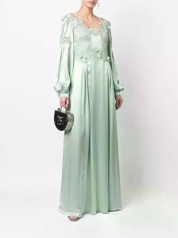 Alberta Ferretti Silk Gown With Floral Lace Detail
