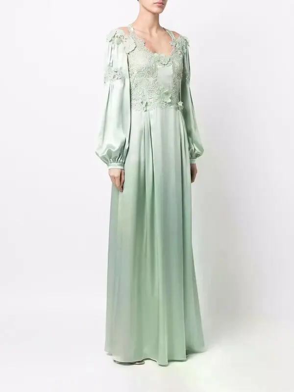 Alberta Ferretti Silk Gown With Floral Lace Detail